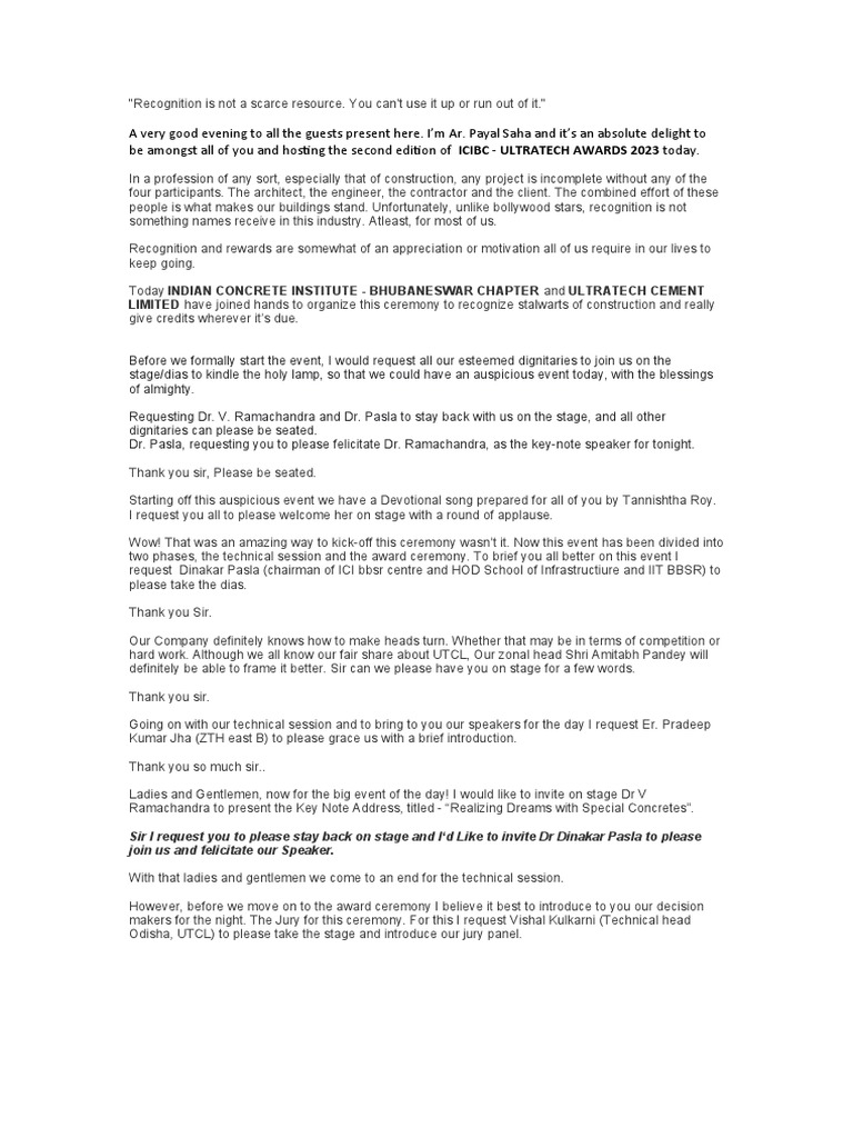 ICIBC UTCL Awards'22 Script | PDF