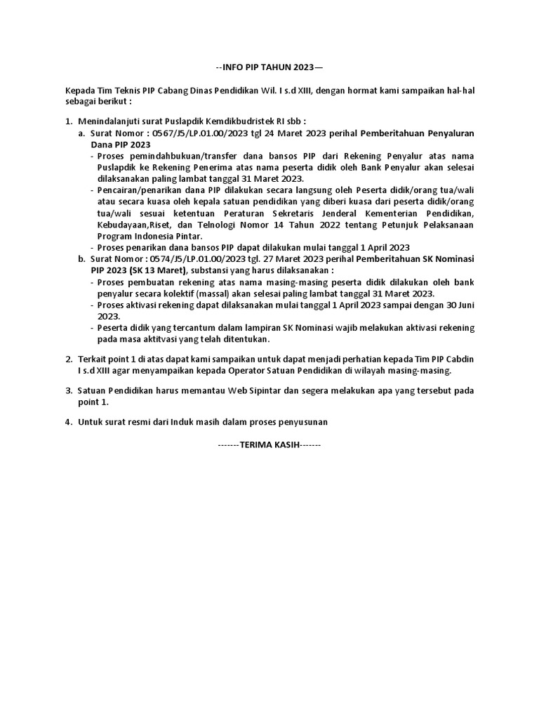 Info Pip Tahun 2023 PDF | PDF