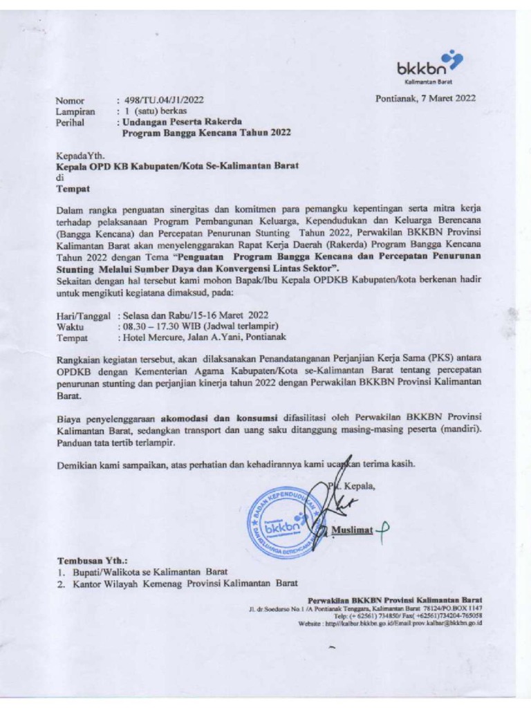 Surat Undangan Peserta Rakerda 2022 OPDKB - 123 | PDF