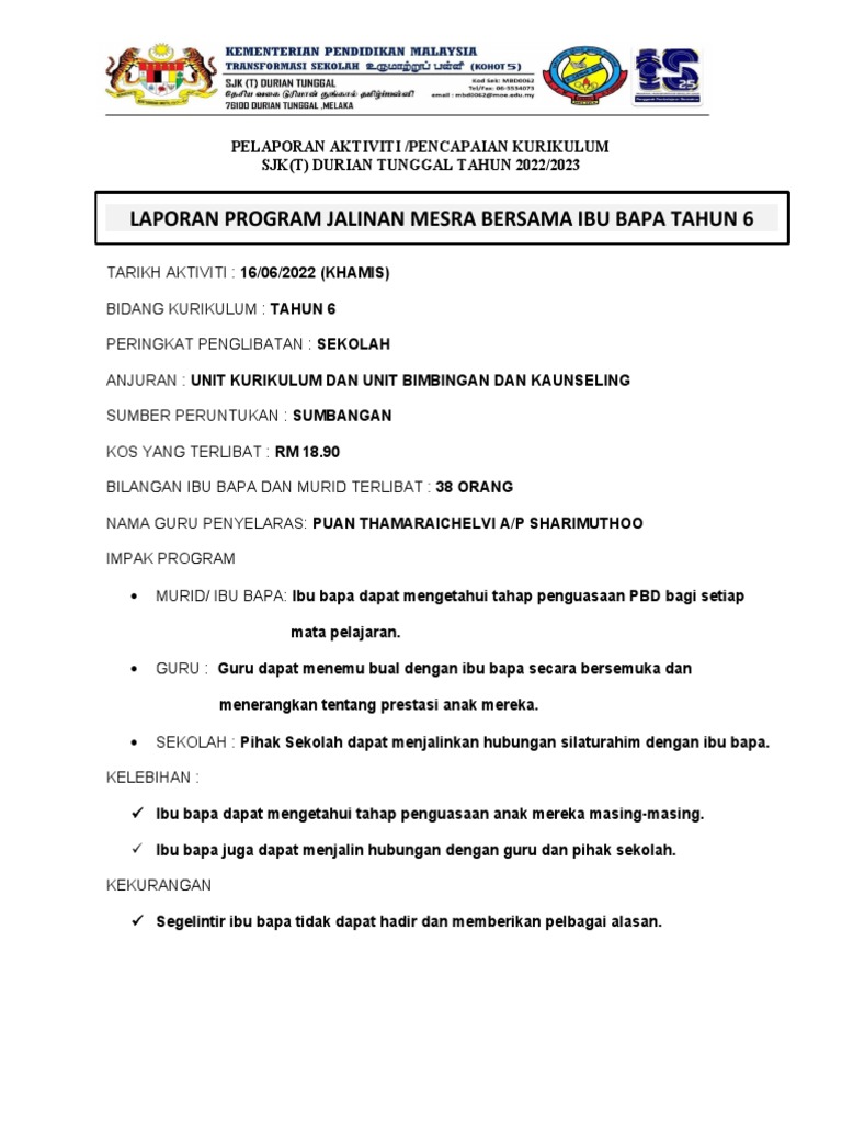 Laporan Perjumpaan Ibu Bapa 2022 | PDF