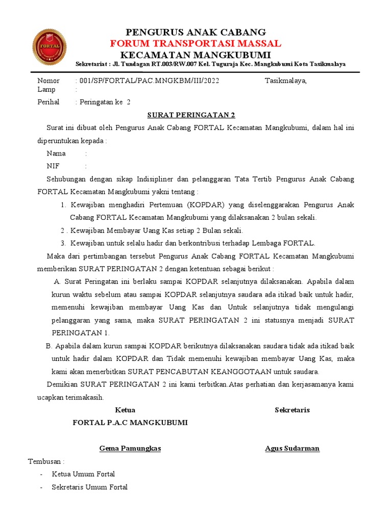 Contoh Surat Peringatan 2 - Organisasi Komunitas | PDF | Pengelolaan Keuangan & Uang