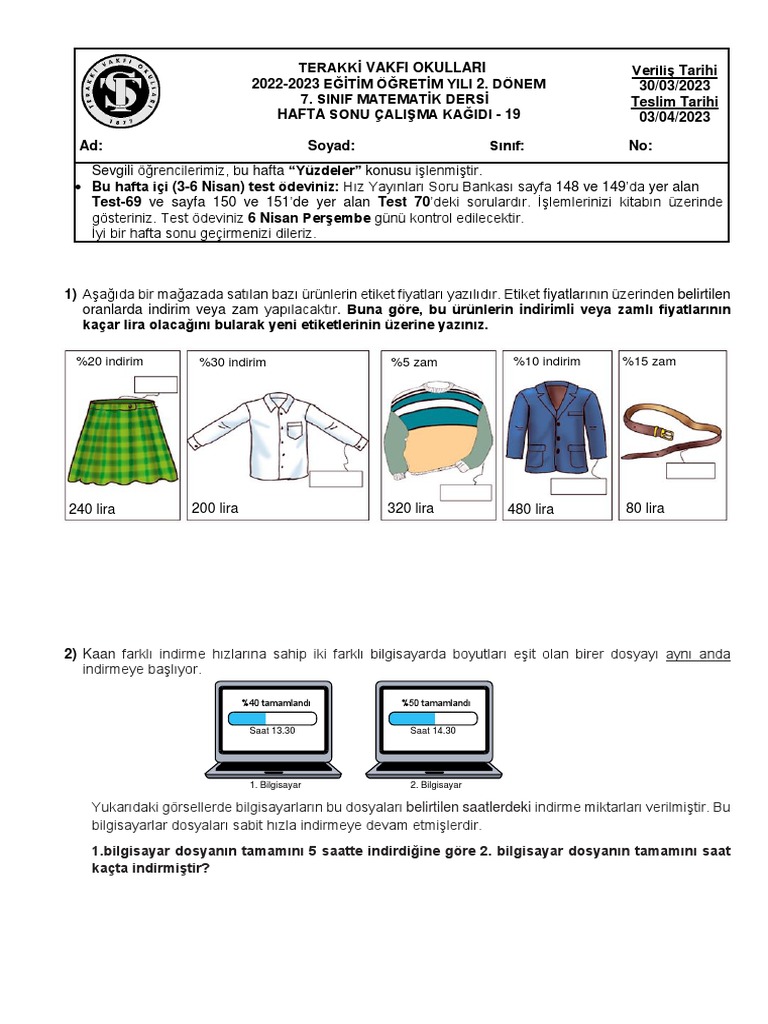 HAfta Sonu Odevi 7.siniflar PDF | PDF