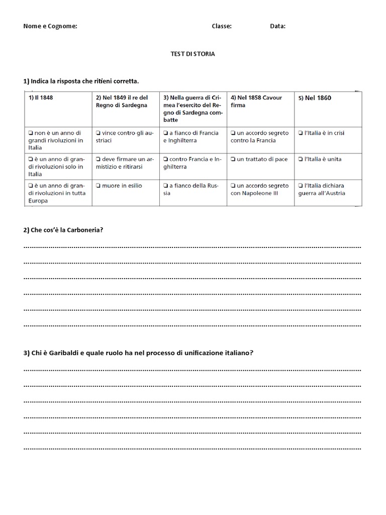 Verifica Risorgimento Recupero | PDF