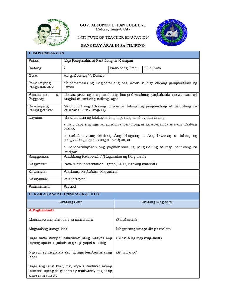 Filipino Lesson Plan | PDF