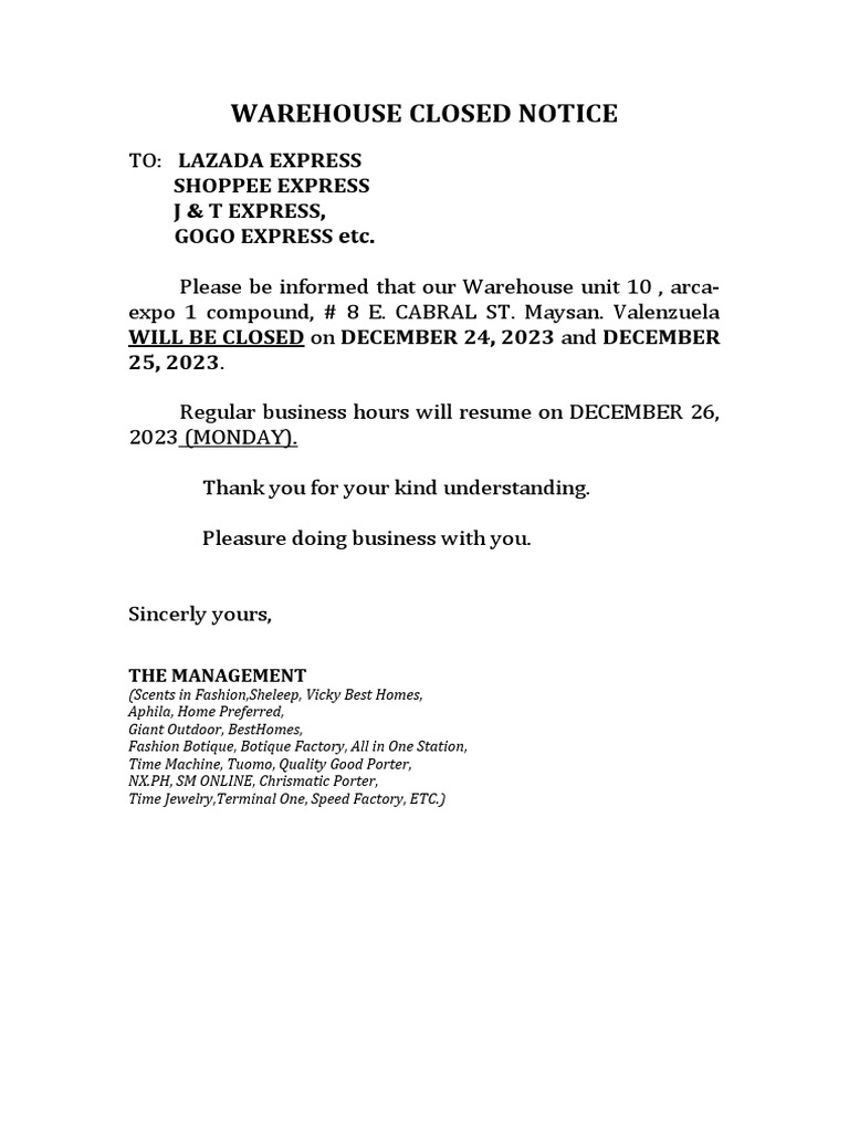 Office Closed Notice | PDF