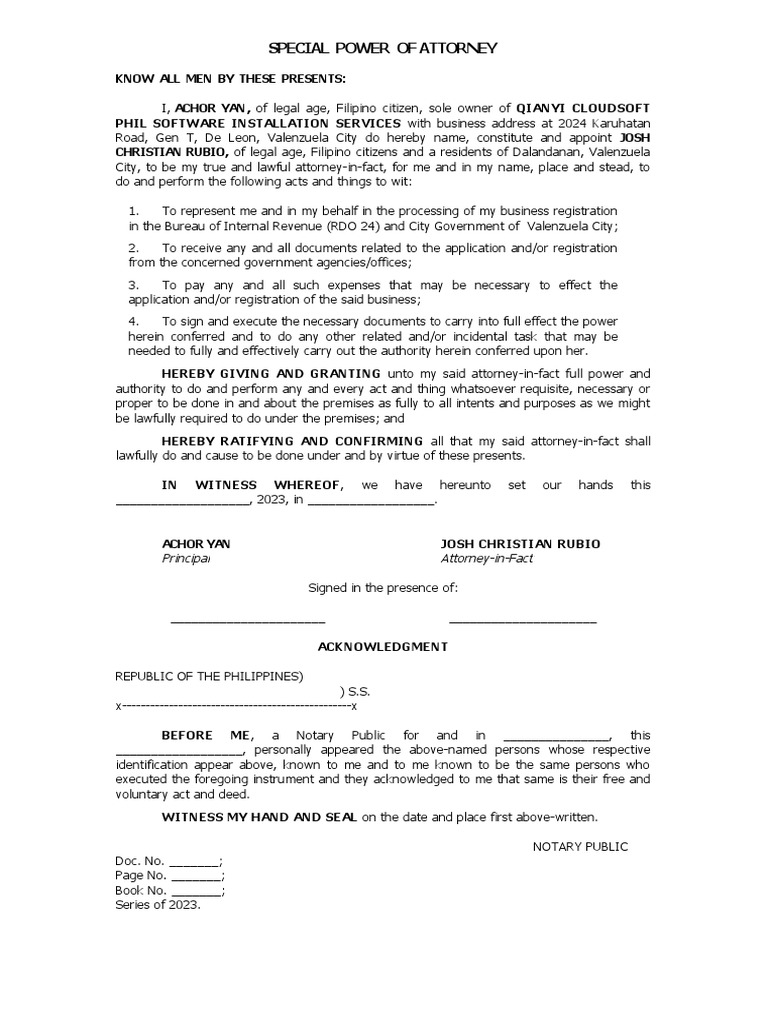 Special Power of Attorney | PDF | Power Of Attorney | Civil Law (Common ...