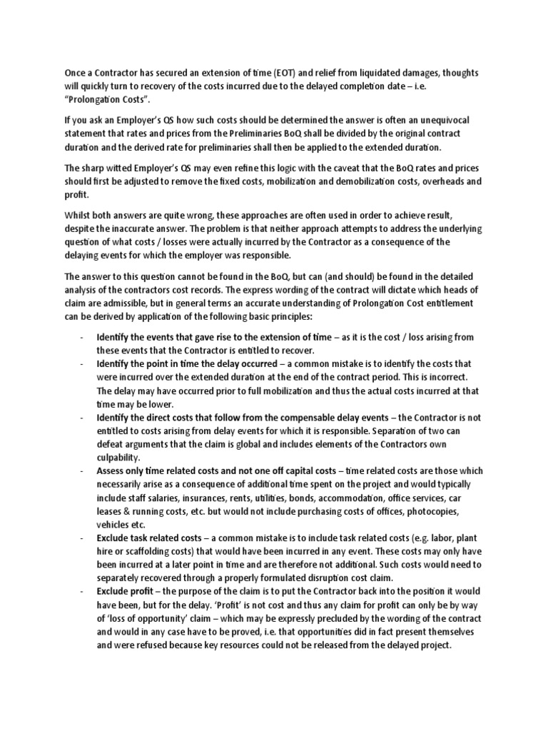 Prolongation Cost Calculation in The World | PDF | Cost | Interest