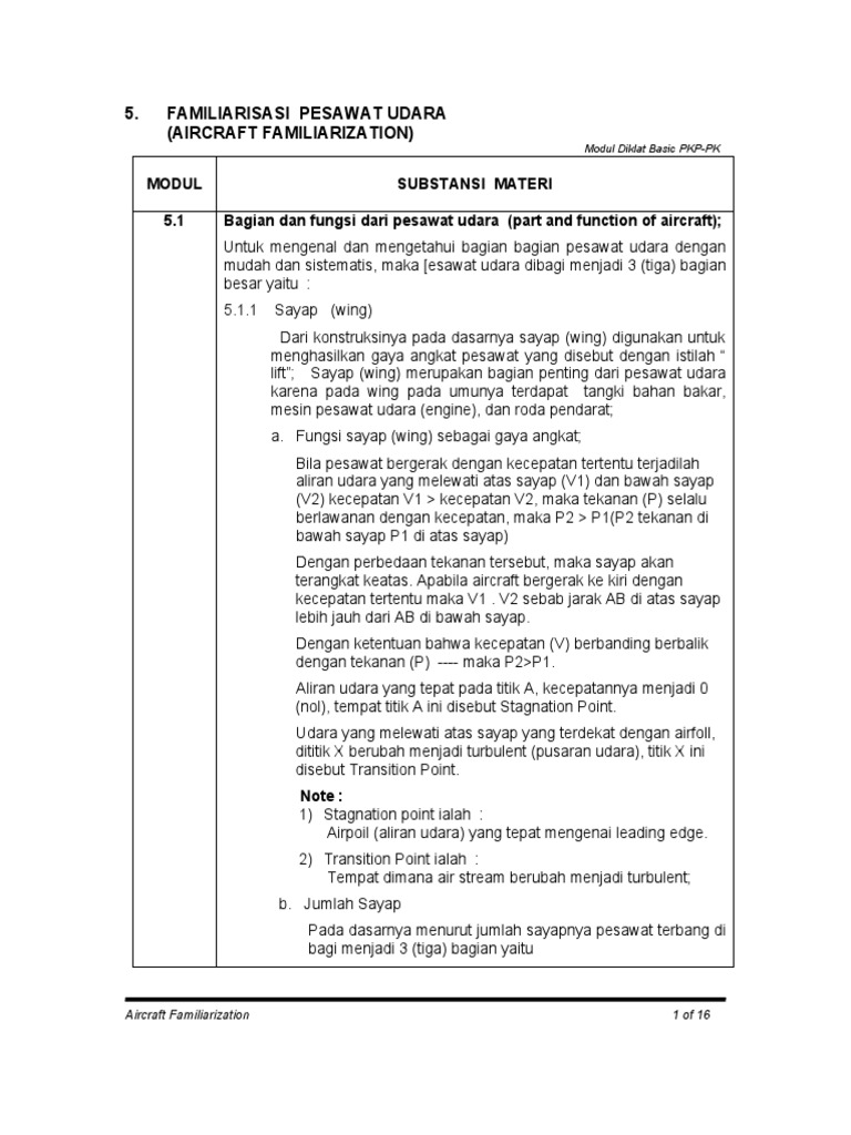 Familiarisasi Pesawat Udara Modul Basic | PDF