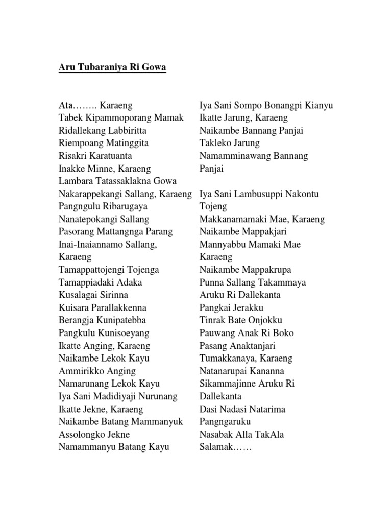 Aru Tubaraniya Ri Gowa: Teks Makassar | PDF | Religion & Spirituality