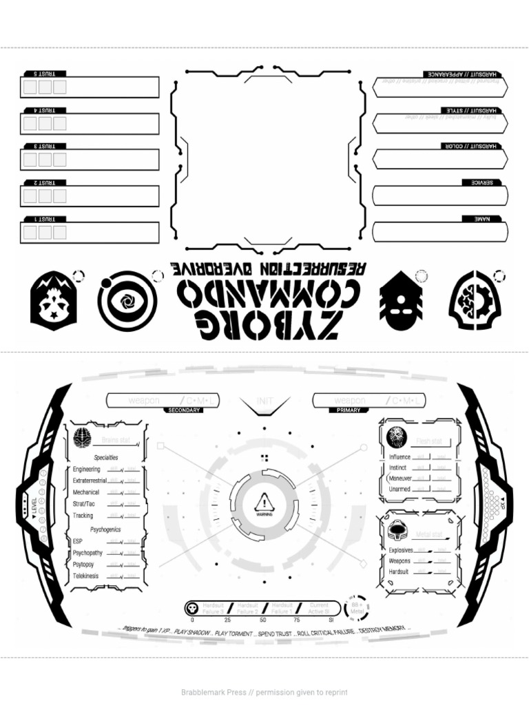 Zyborg Commando Resurrection Overdrive Character Sheet Foldable Pdf Pdf