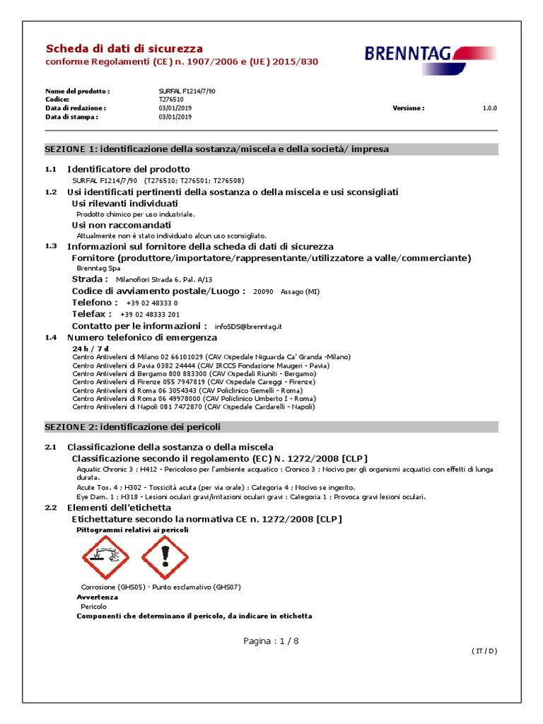 SURFAL F1214790 Brenntag SDS | PDF