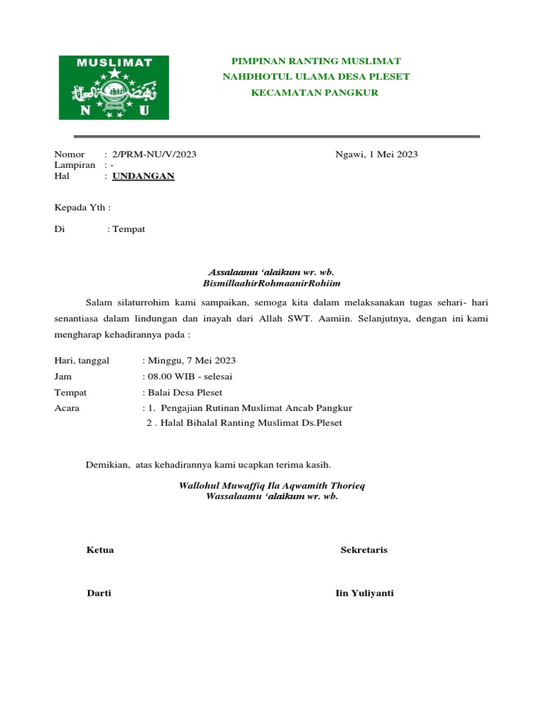 UNDANGAN MUSLIMAT NUu PDF | PDF