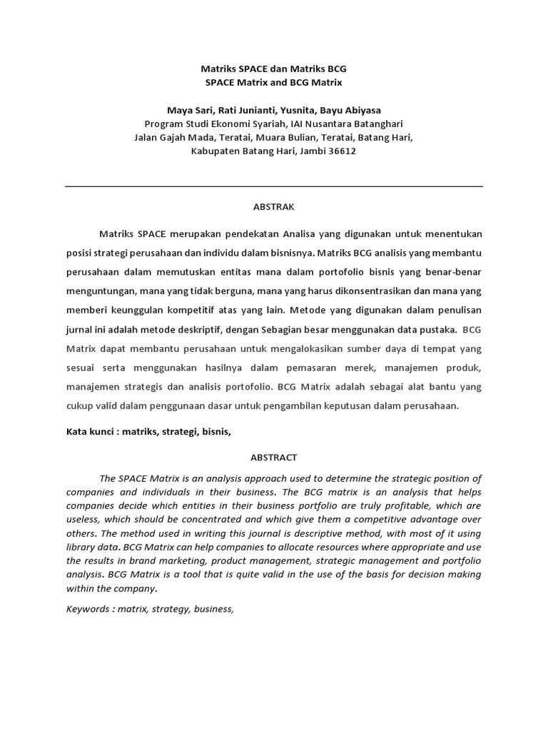 Matriks SPACE Dan Matriks BCG | PDF