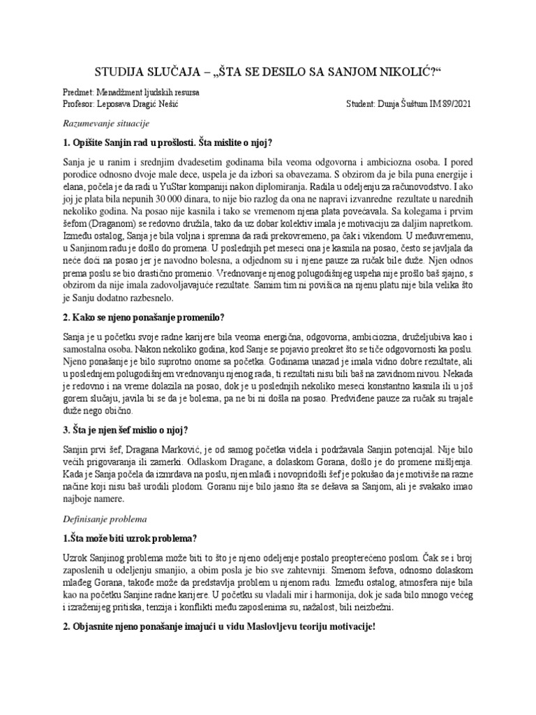 STUDIJA SLUČAJA Dunja Sustum | PDF