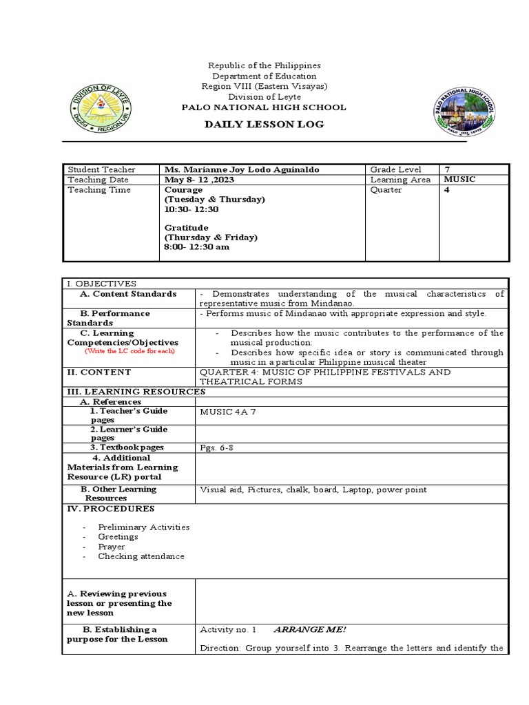 Music 7 Lesson Plan (Komedya) | PDF
