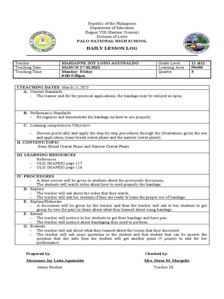 Lesson Plan (Bandaging) | PDF | Teachers | Communication