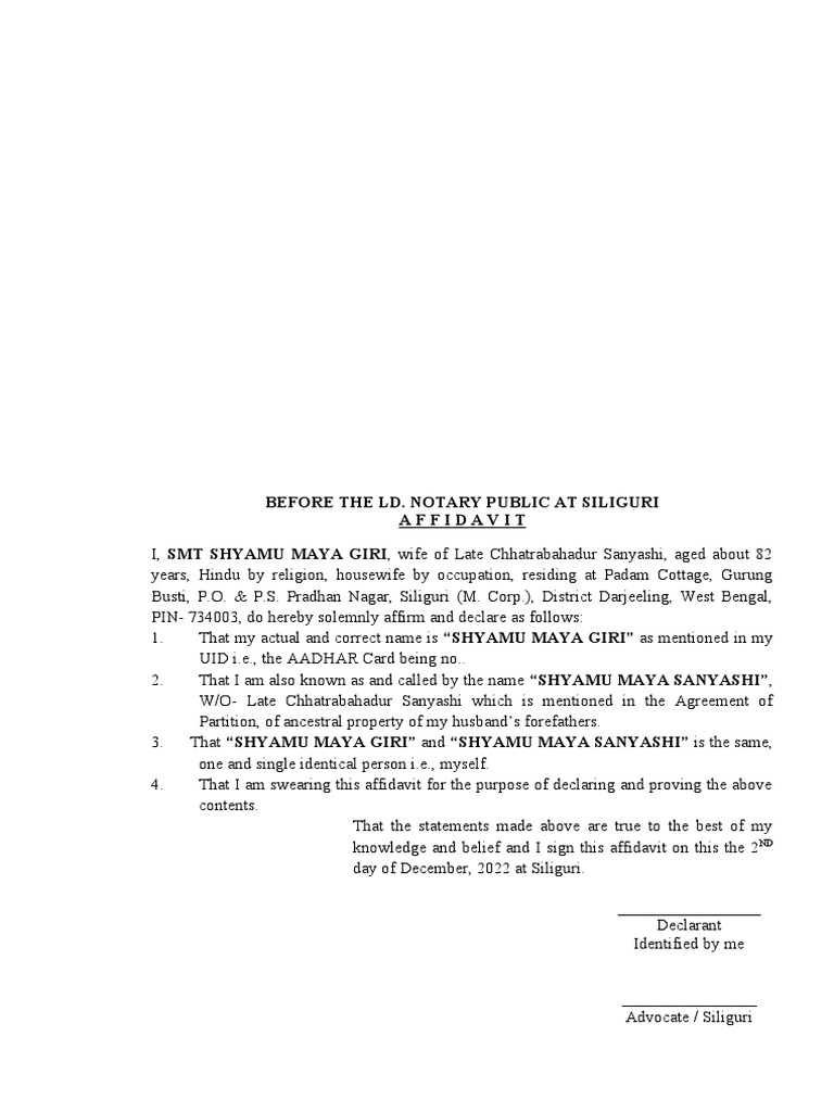 Same and Identical Person Affidavit | PDF