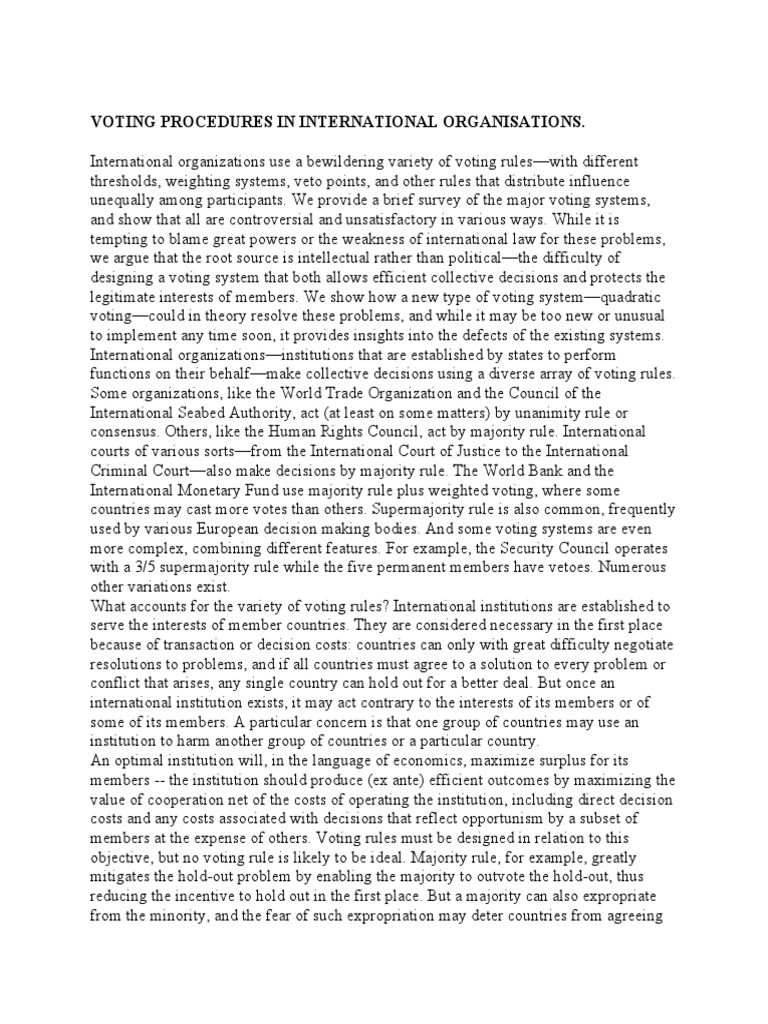 Voting Systems in International Organizations | PDF | International ...
