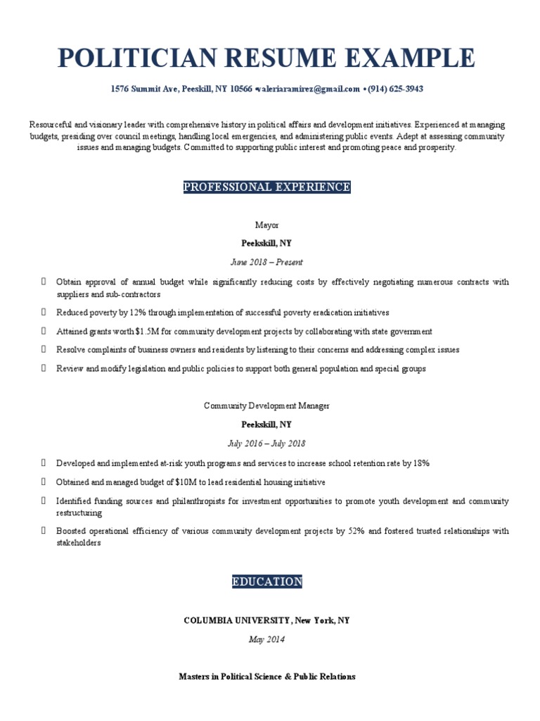 Politician Resume Example and Guide | PDF | Résumé | Economies