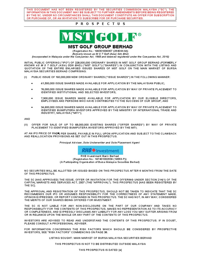 MST Golf Group Berhad - Full Prospectus - PDF | PDF