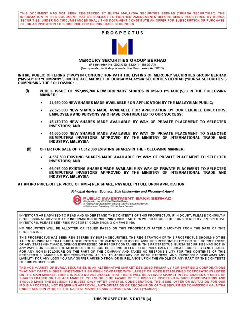 MGSB Prospectus Full | PDF | Margin (Finance) | Securities (Finance)