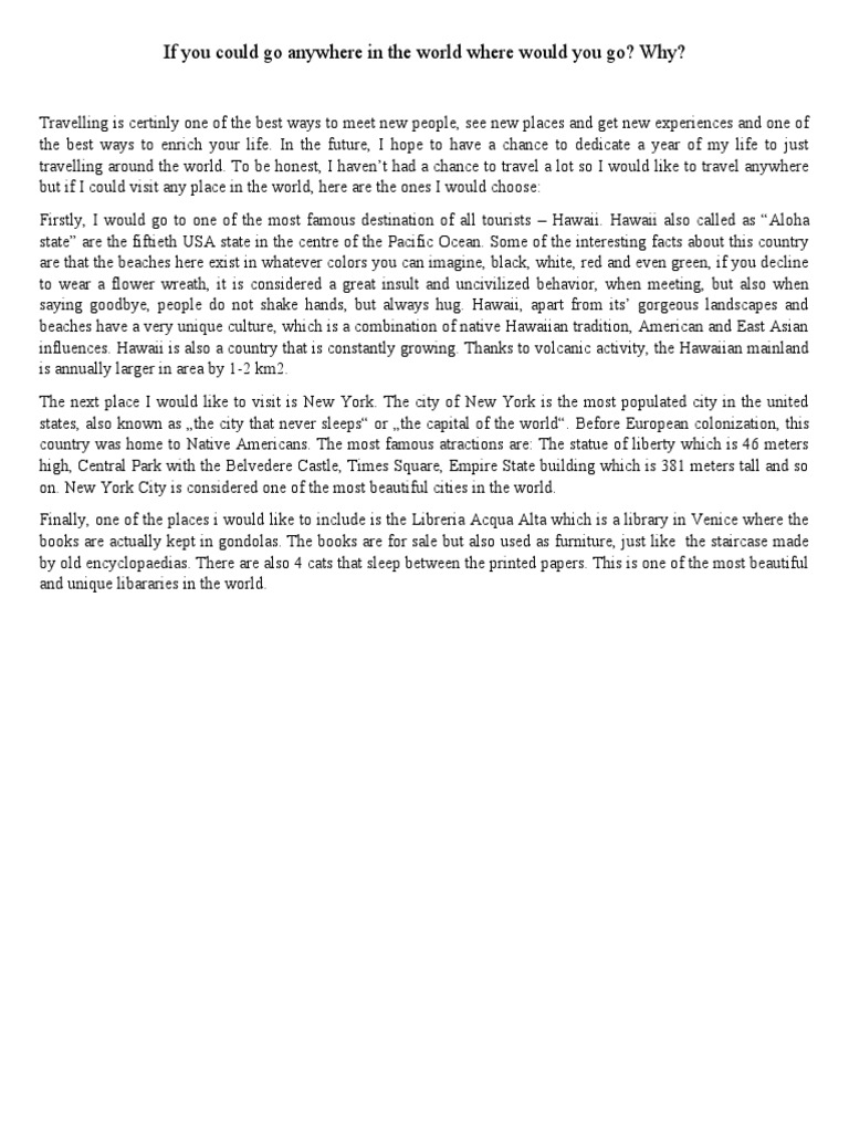 If You Could Go Anywhere in The World Where Would You Go | PDF