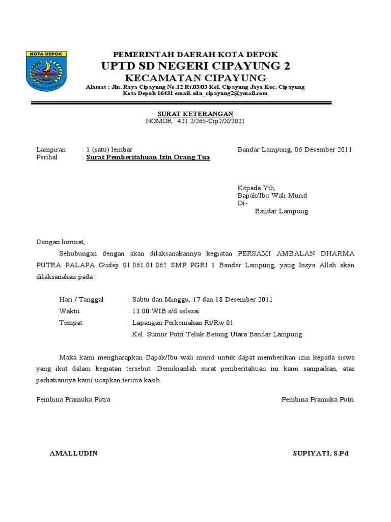 Contoh Surat Izin Mengikuti Kegiatan | PDF