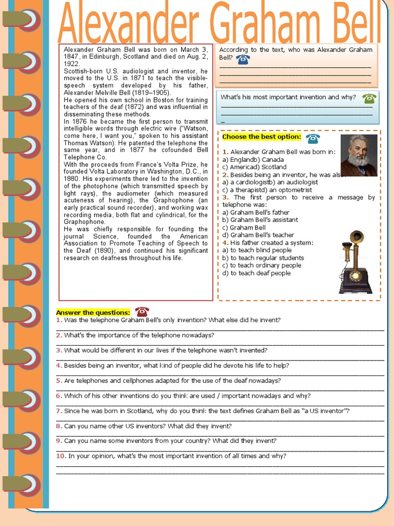 Alexander Graham Bell Reading Comprehension Reading Comprehension ...