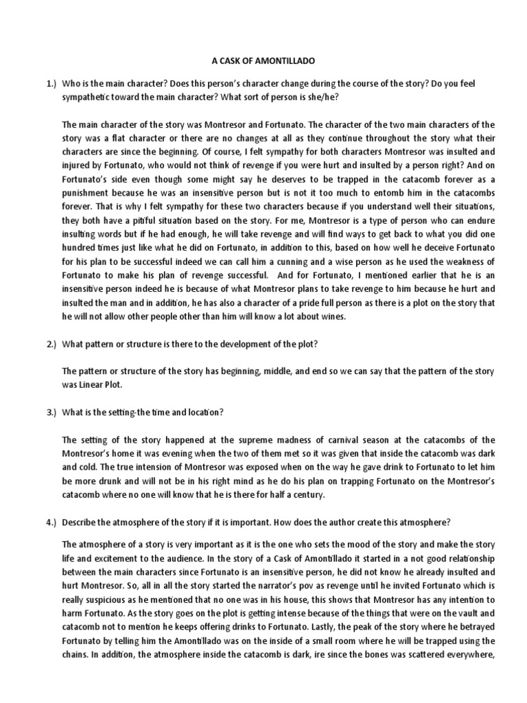 Character Analysis in "A Cask of Amontillado" | PDF | Mystery, Thriller ...