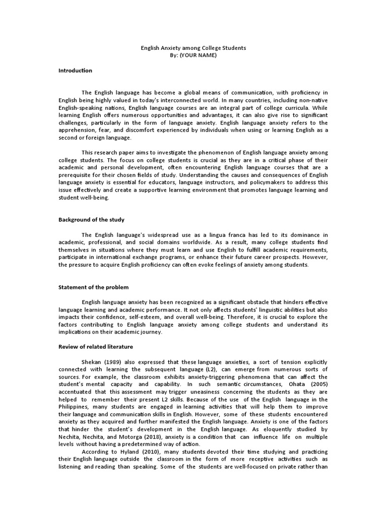 English Language Anxiety in College Students | PDF | Anxiety | English ...
