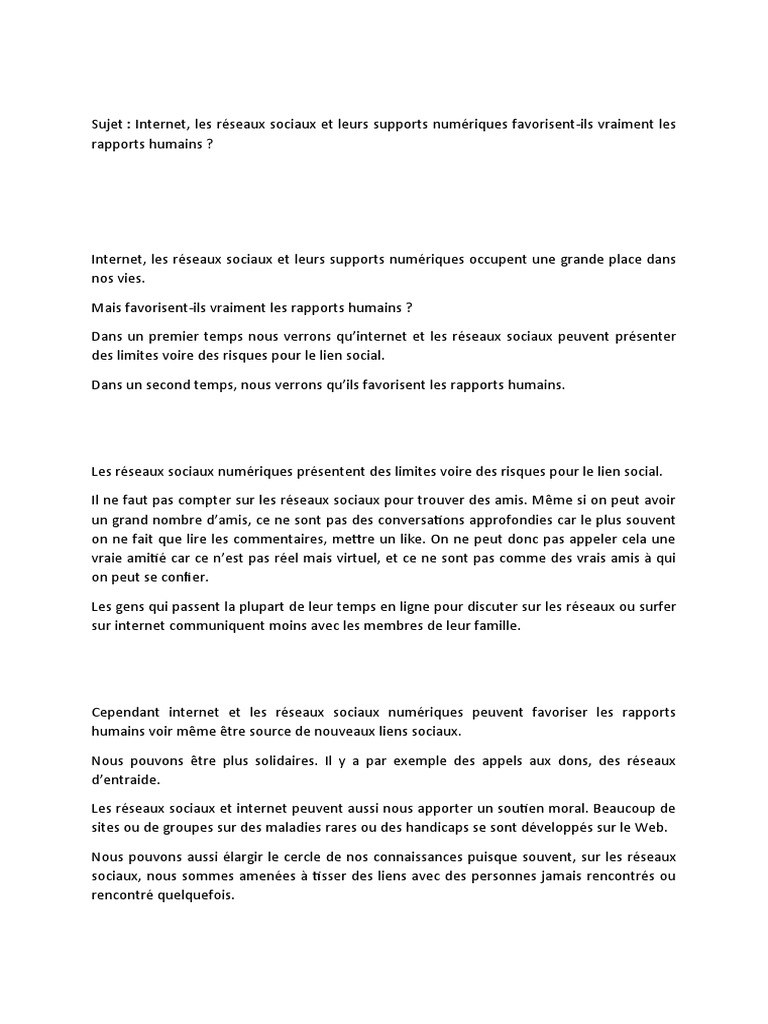 Impact des réseaux sociaux sur les liens humains | PDF | Bien-être