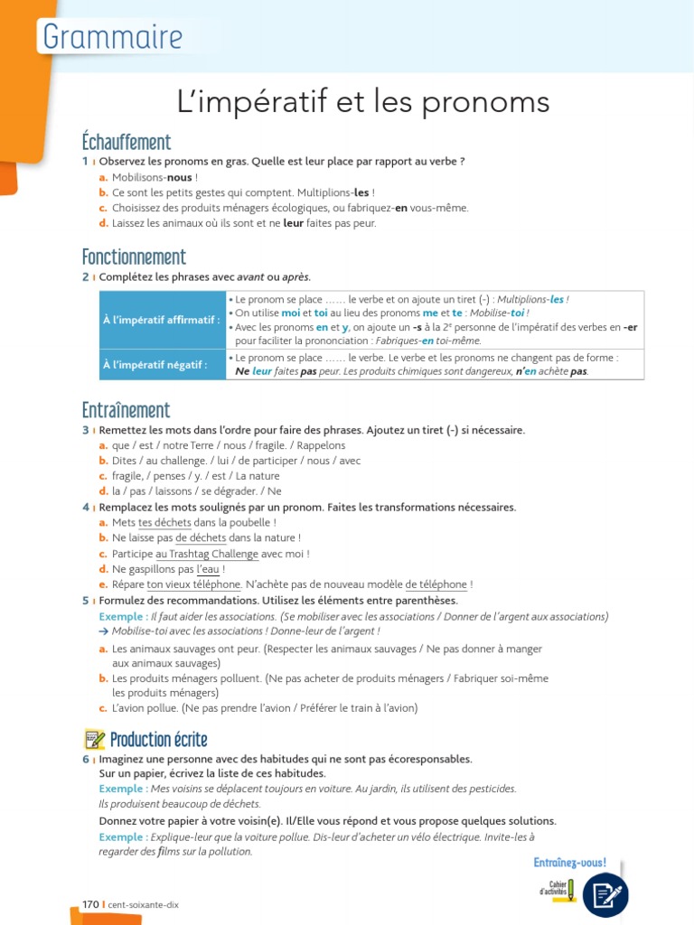 L'impératif et les pronoms en grammaire | PDF | Verbe | la pollution