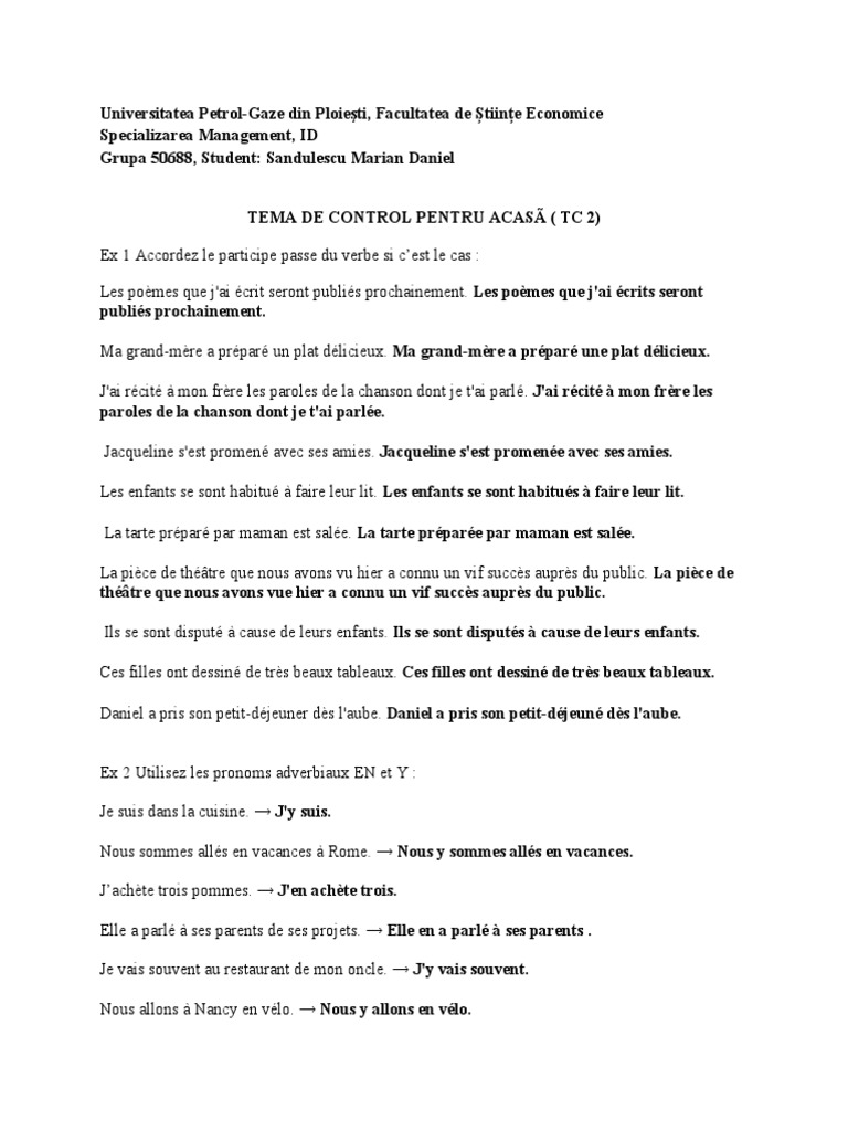 Exercices de français : participe passé et pronoms | PDF