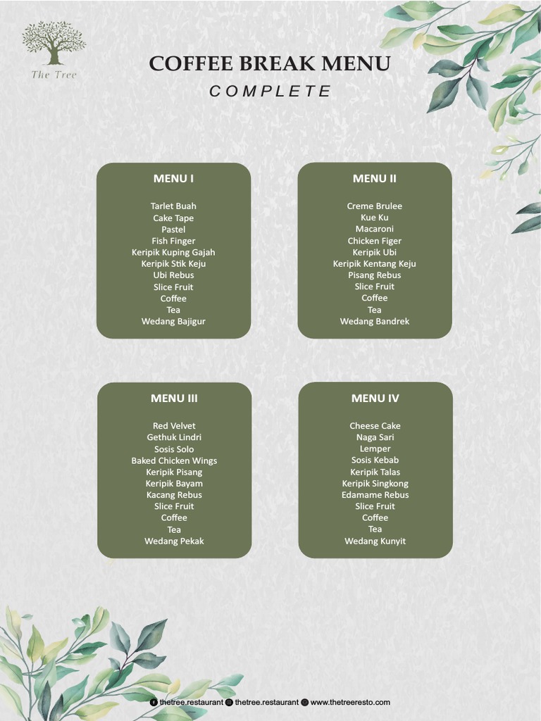 Menu Coffee Break Meeting Complete PDF | PDF