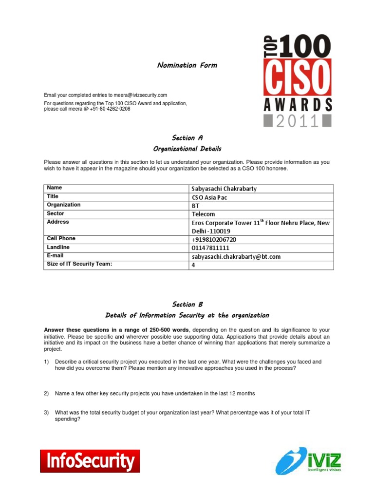CISO 100 Nomination Forms | PDF