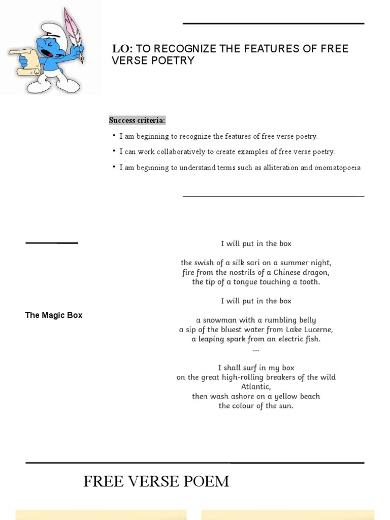 Free Verse Poetry Features & Activity | PDF | Language Arts ...