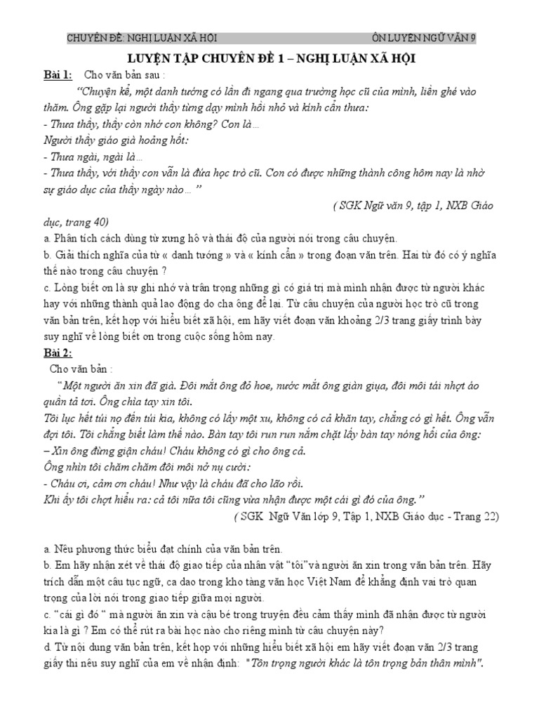 CHUYÊN ĐỀ 1 NLXH - LUYỆN TẬP | PDF