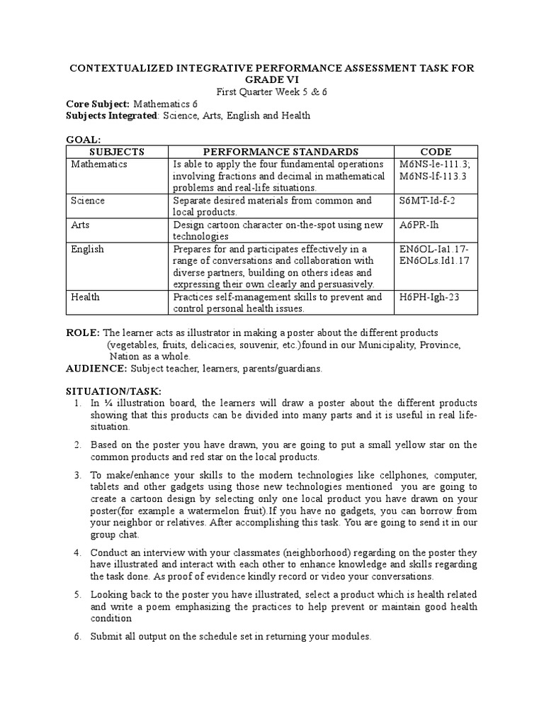 CONTEXTUALIZED-IPAT-FOR-GRADE-6 latest.docx | PDF | Rubric (Academic ...