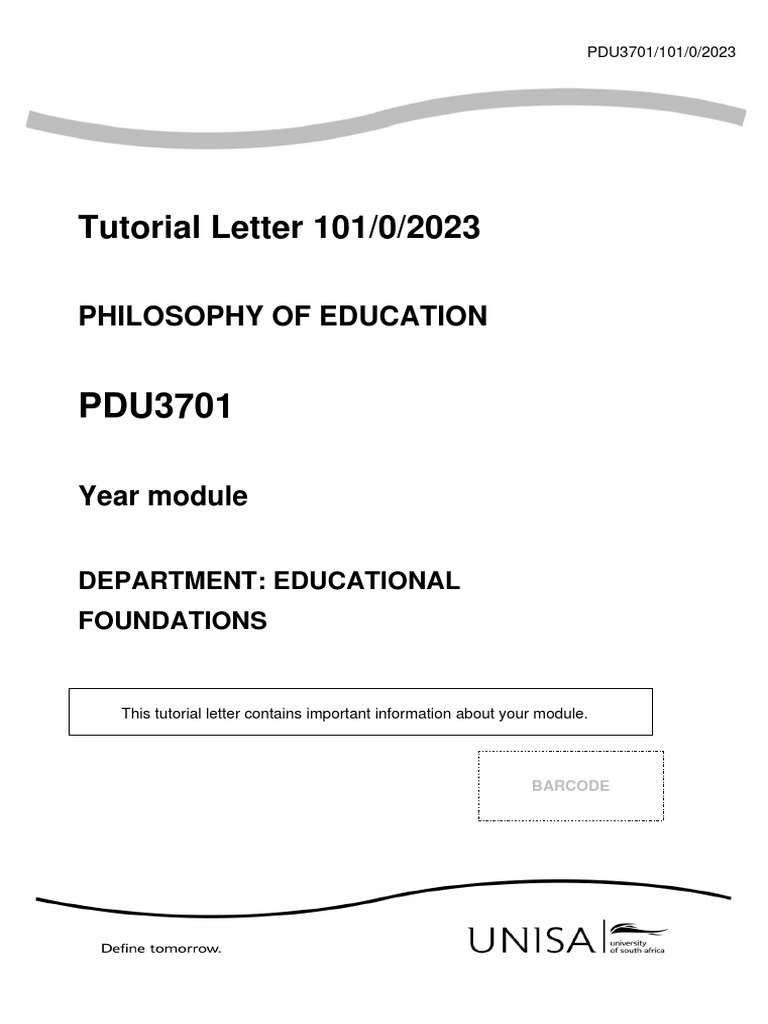 Pdu3701 101 Tutorial Letter | PDF | Libraries | Philosophy Of Education