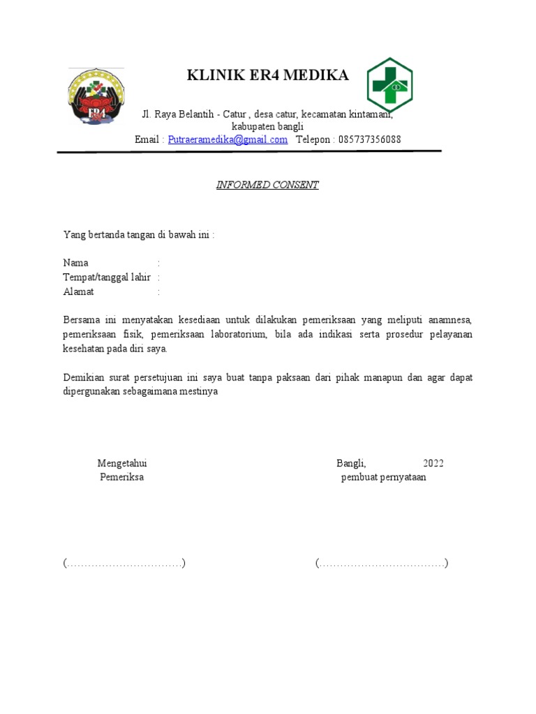 Informed Consent Klinik ER4 Medika | PDF | Hukum