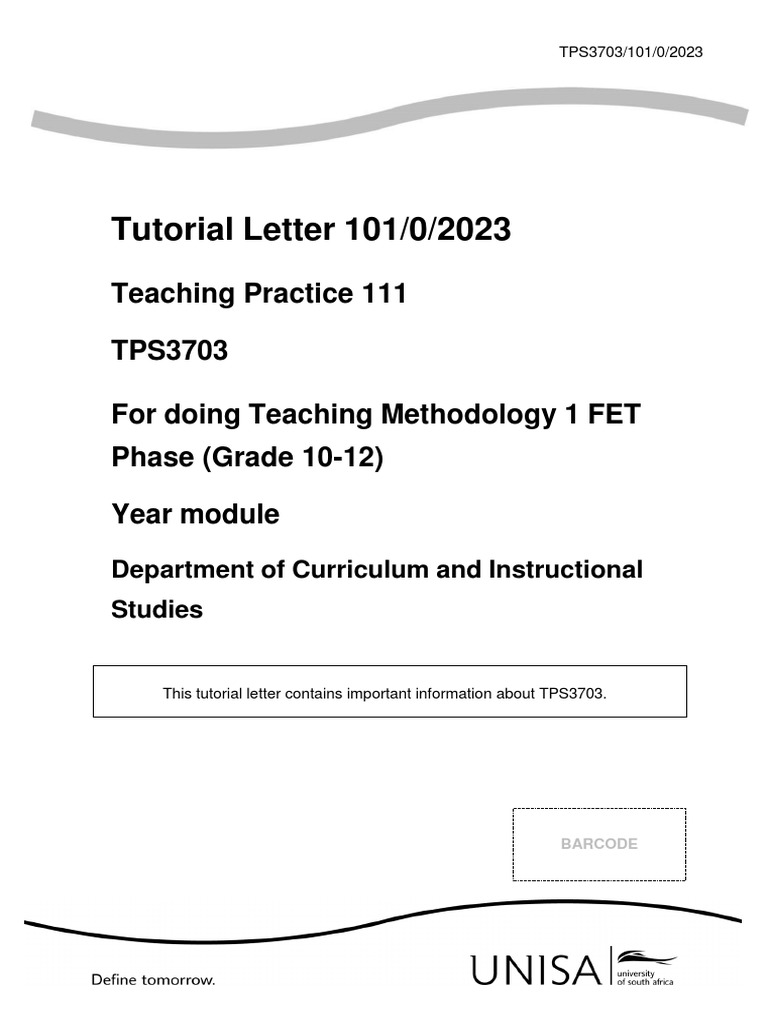 TPS3703 101 Tutorial Letter | PDF | Teachers | Educational Assessment