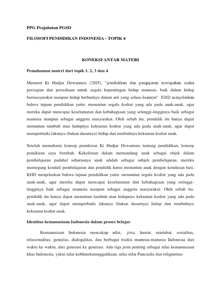 Koneksi Antar Materi - Topik 4 Filosofi Pendidikan Indonesia | PDF