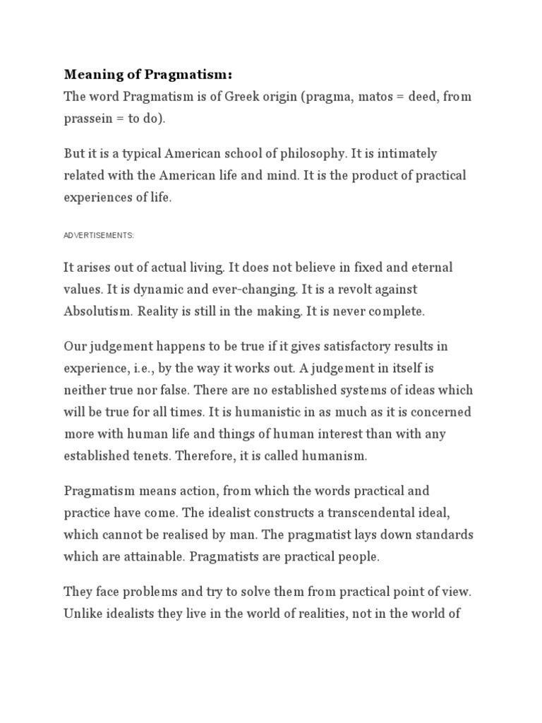 Meaning of Pragmatism | PDF | Pragmatism | Existentialism