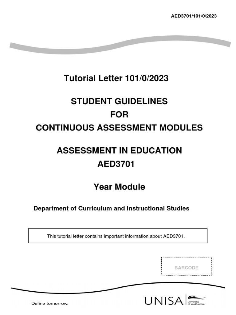 Aed3701 Tutorial Letter | PDF | Libraries | Educational Assessment