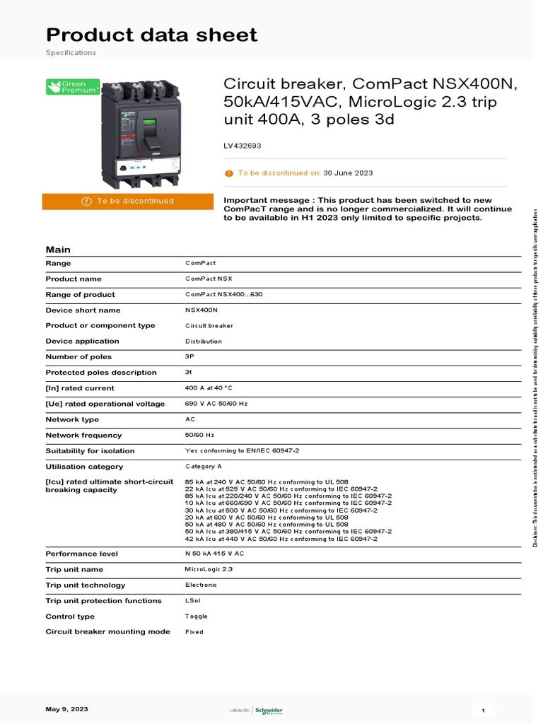ComPact NSX - LV432693 - 400A | PDF | Alternating Current | Electrical ...