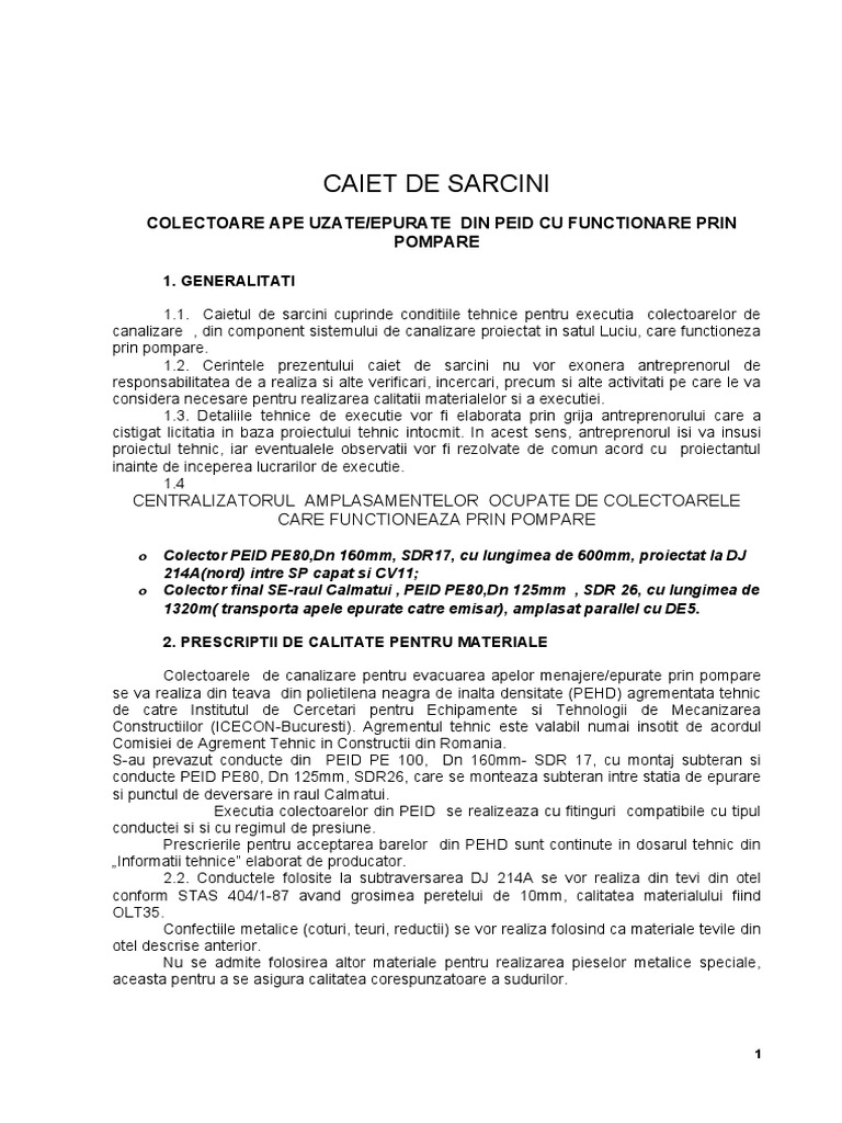 Caiet de Sarcini Colect - PEID 1 | PDF