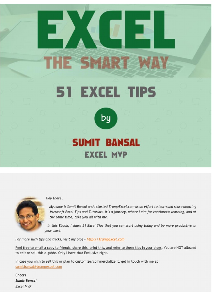 Excel The Smart Way 51 Tips Ebook Final | PDF