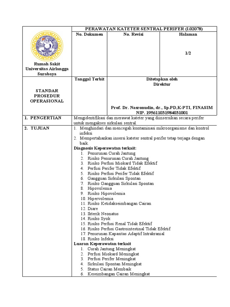 Prosedur Perawatan Kateter Sentral Perifer | PDF