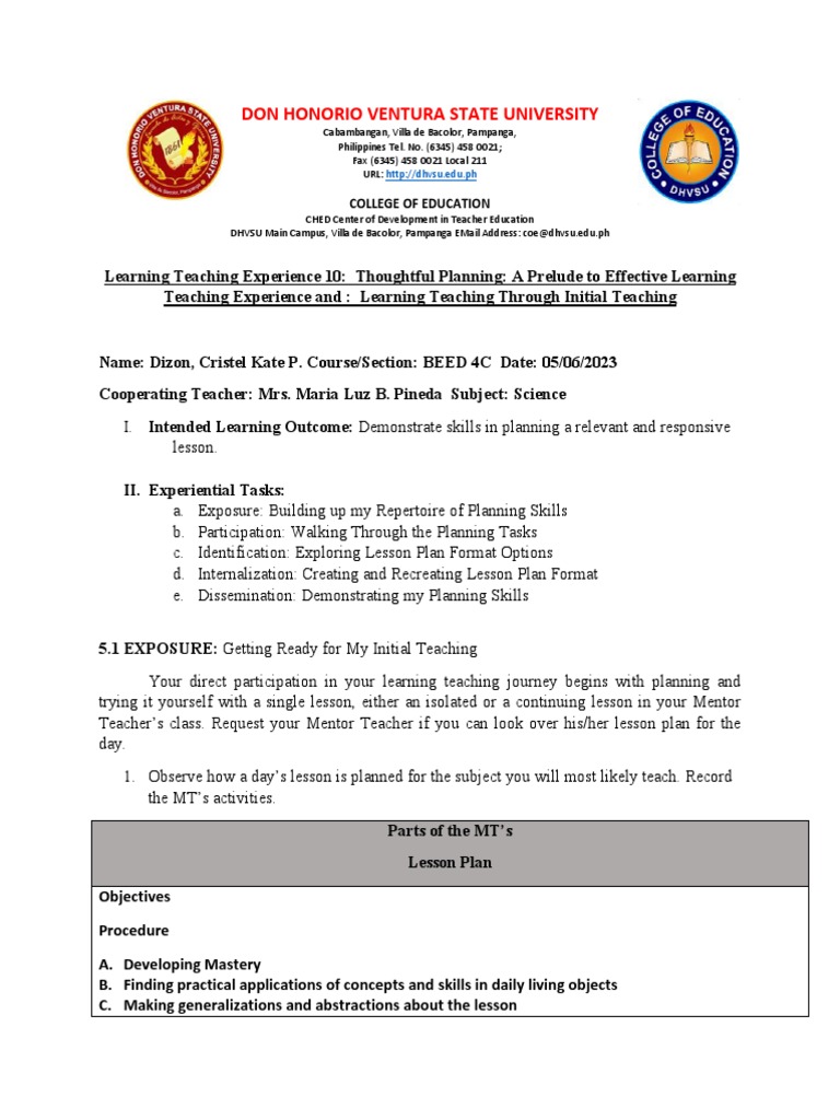 Dizon, Cristel Kate P. (LTE 9 and 10) | PDF | Lesson Plan | Fires