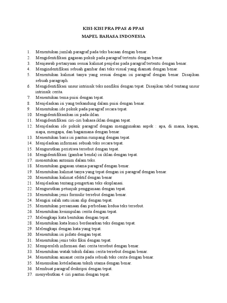 Kisi-Kisi B. Indonesia | PDF